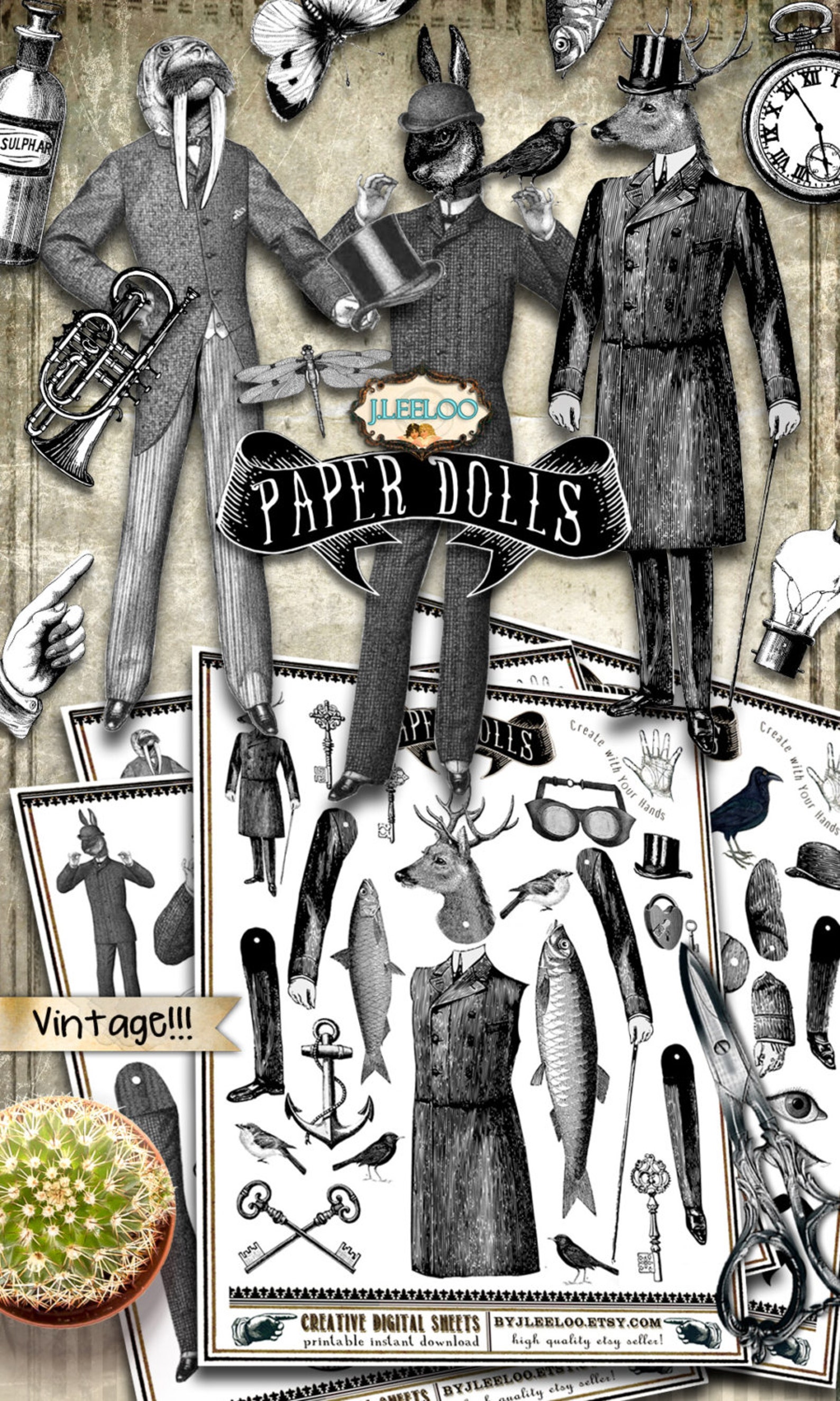 CURIOUS PAPER DOLL Digital Altered Art Digital Collage Sheet for ...