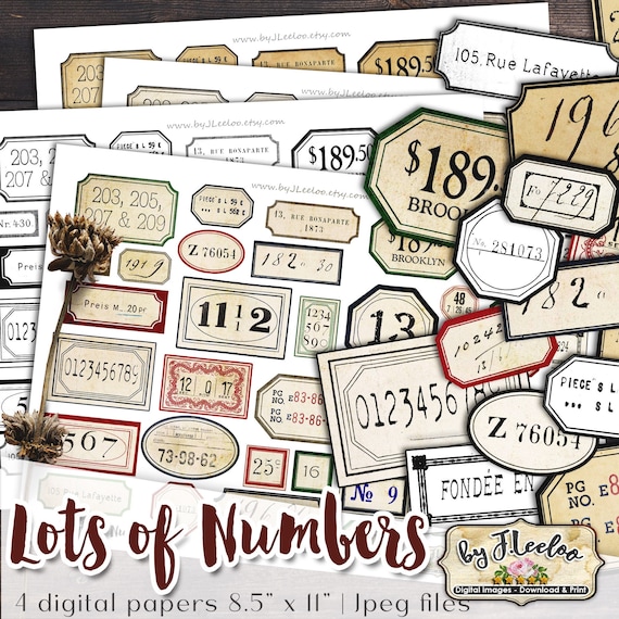 LOTS OF NUMBERS Labels Kit Printable Vintage Ephemera Junk - Etsy