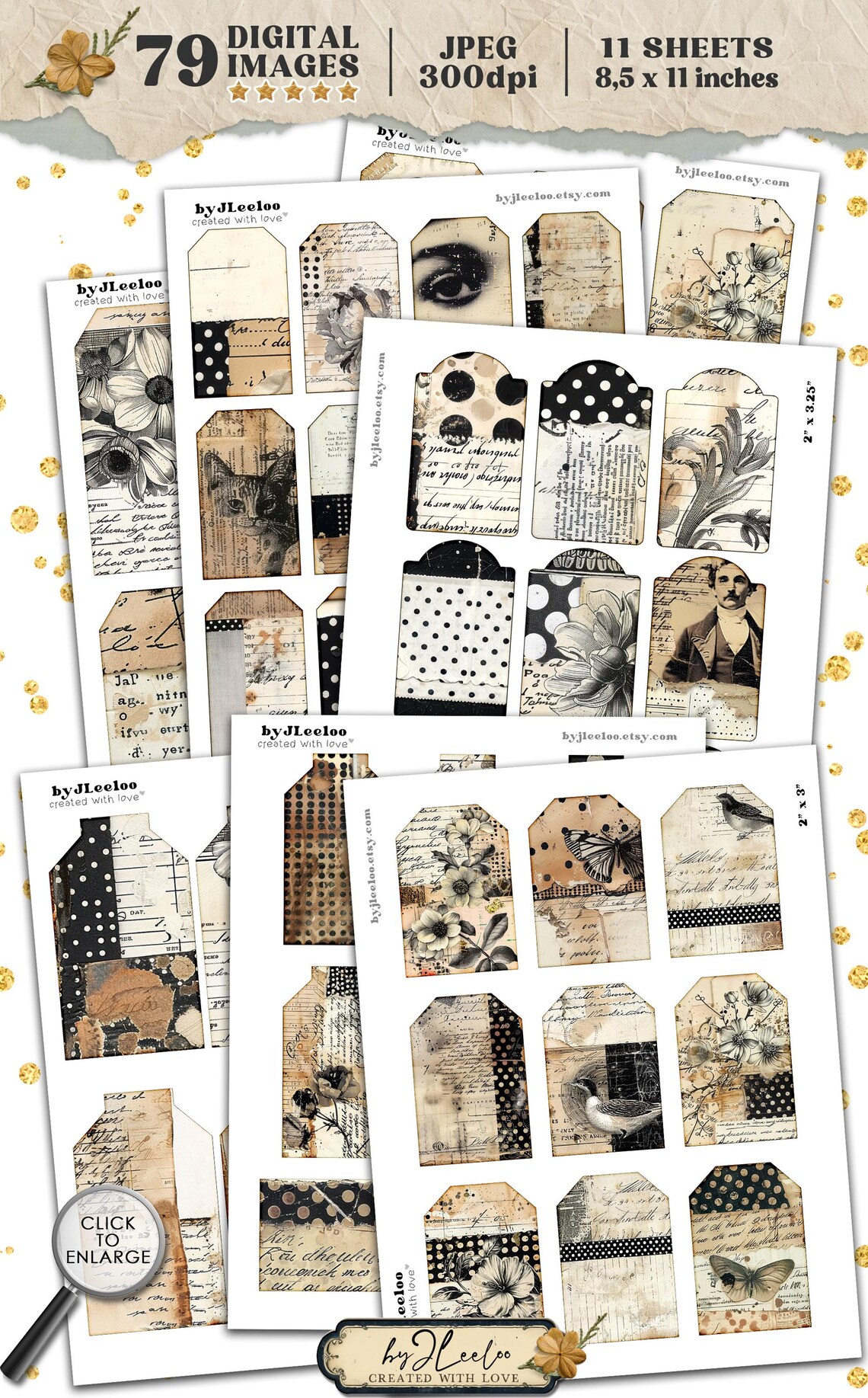 FADED NOTES TAGS Vintage Text Tag | Distressed Grunge Ephemera Junk ...