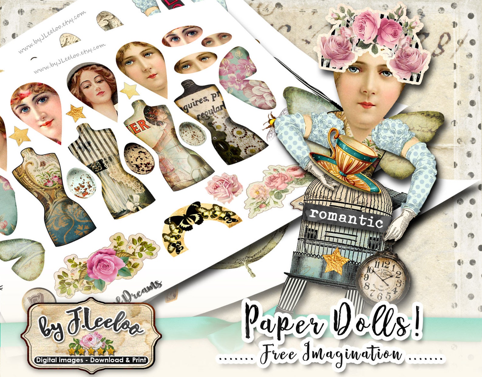 Articulated PAPER DOLL Digital Altered Art Digital Collage Sheet for ...