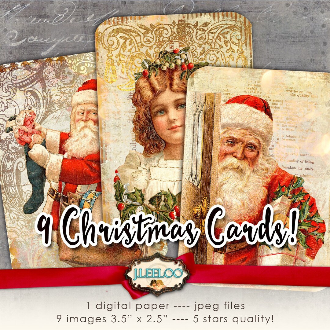 HOLIDAYS Printable Santa Holidays Gift Cards Digital Collage Merry ...