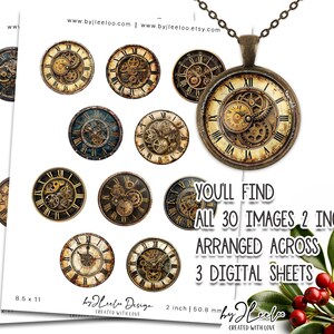 STEAMPUNK CLOCK 2 Inch Printable | Vintage Supplies Round Pendant ...