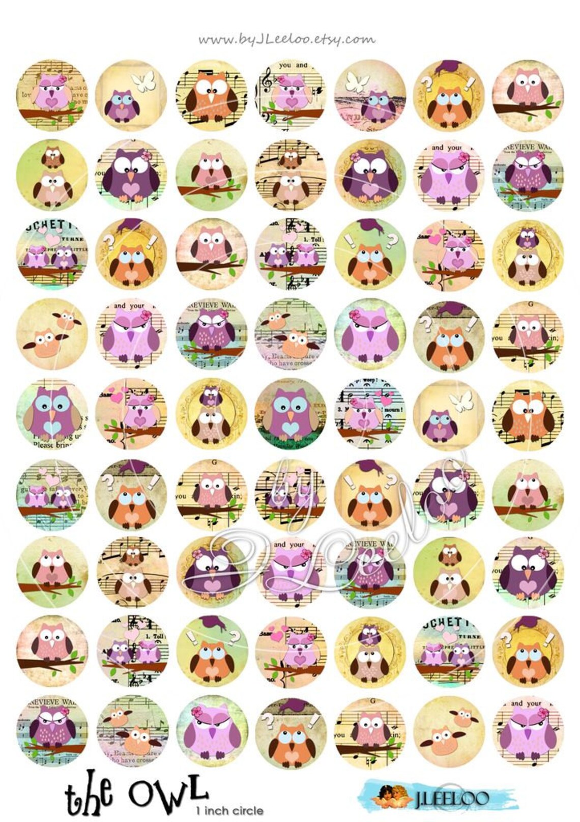 THE OWL Digital Collage 1 Inch Circles Printable Download for - Etsy