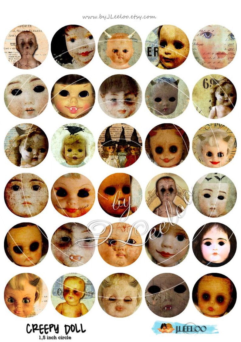 Digital Paper CREEPY DOLL 1.5 Inch Circle Scary Horror Halloween ...