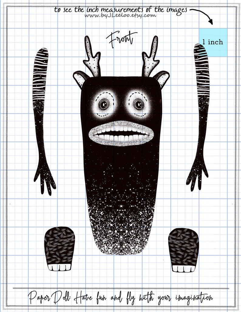 MONSTER PAPER DOLL Hand Drawn Scary to Color Digital Collage Sheet ...