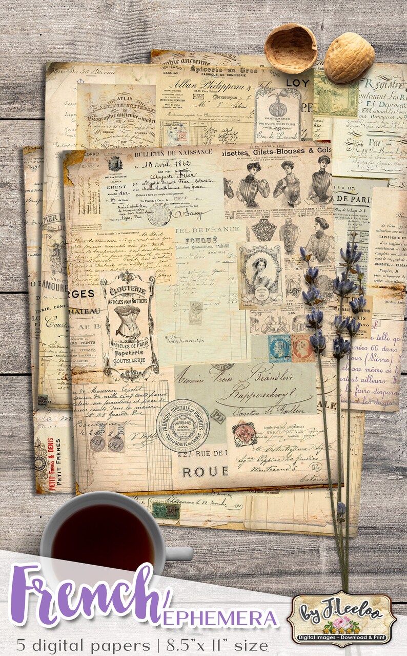 FRENCH EPHEMERA Digital Vintage Grunge Ephemera Printable - Etsy