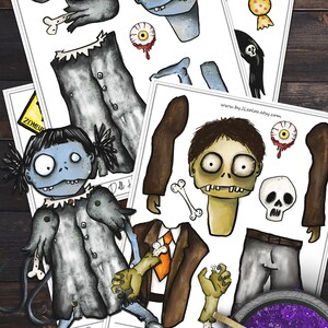 ZOMBIE DOLLS Halloween Hand Drawn Paper Doll Scary Digital Altered Art ...