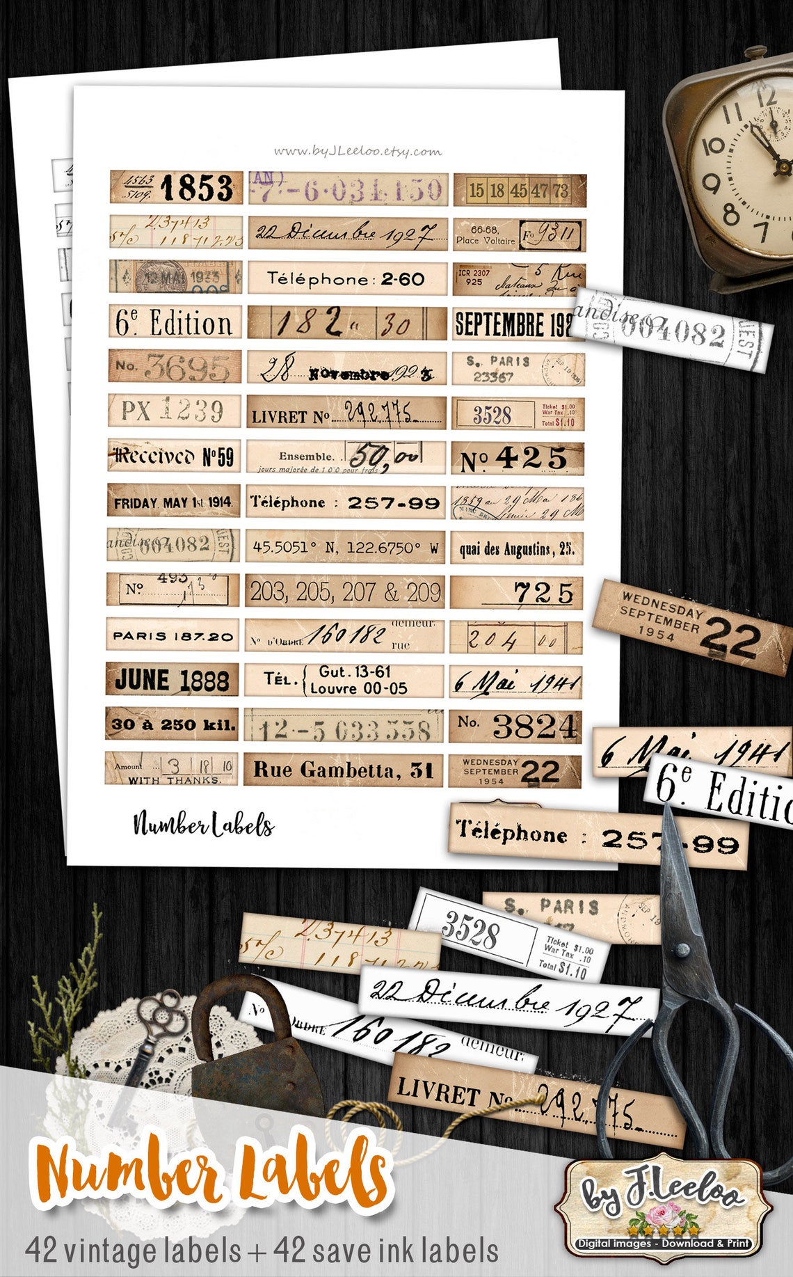 NUMBER LABELS Printable Vintage Ephemera Junk Journal Instant | Etsy