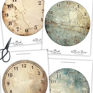 GRUNGE CLOCK 8 Inch Circle Printable Textured Damaged Clock Face Making ...