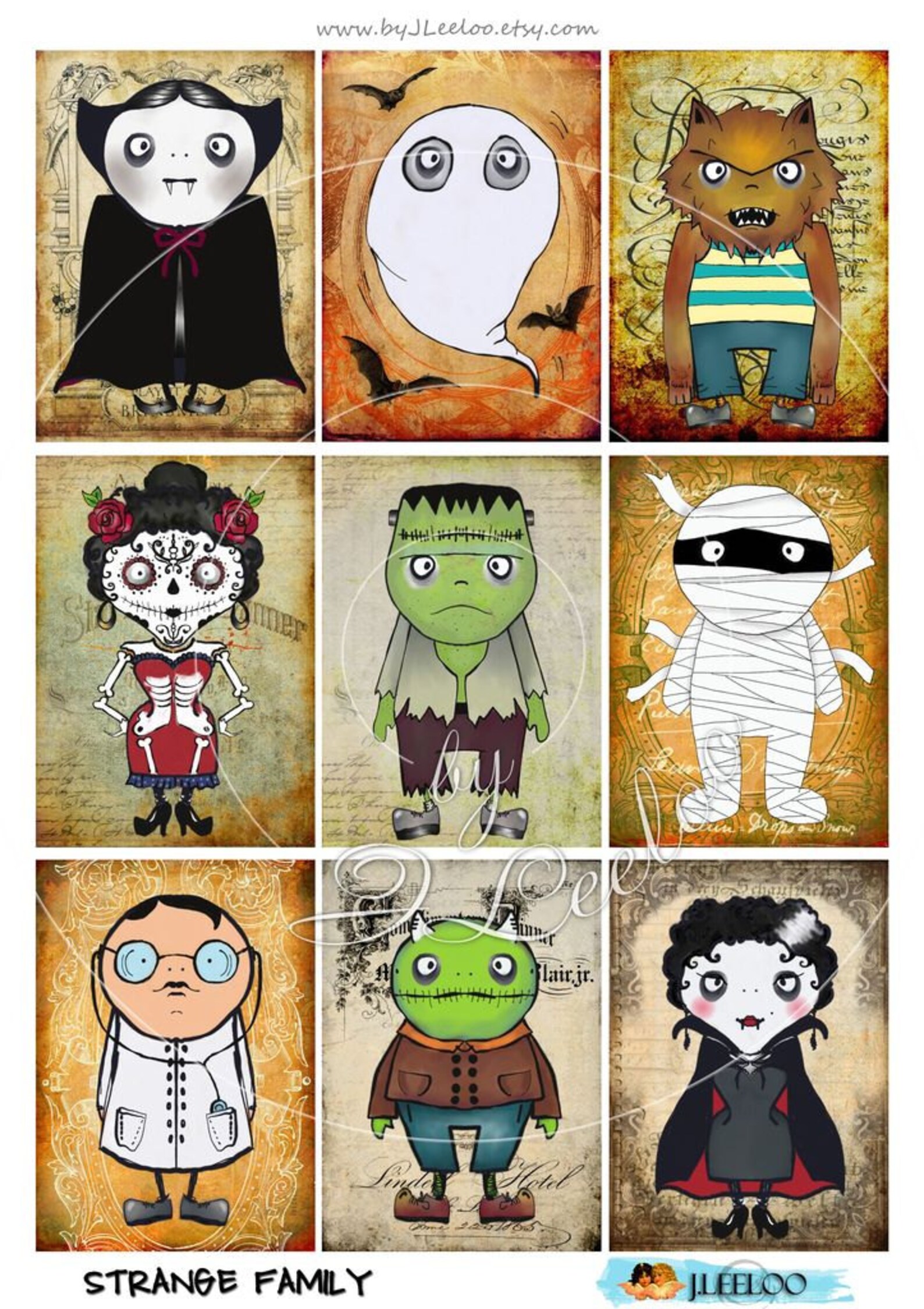 STRANGER FAMILY Printable Halloween Label Tags Card Party Invitation ...
