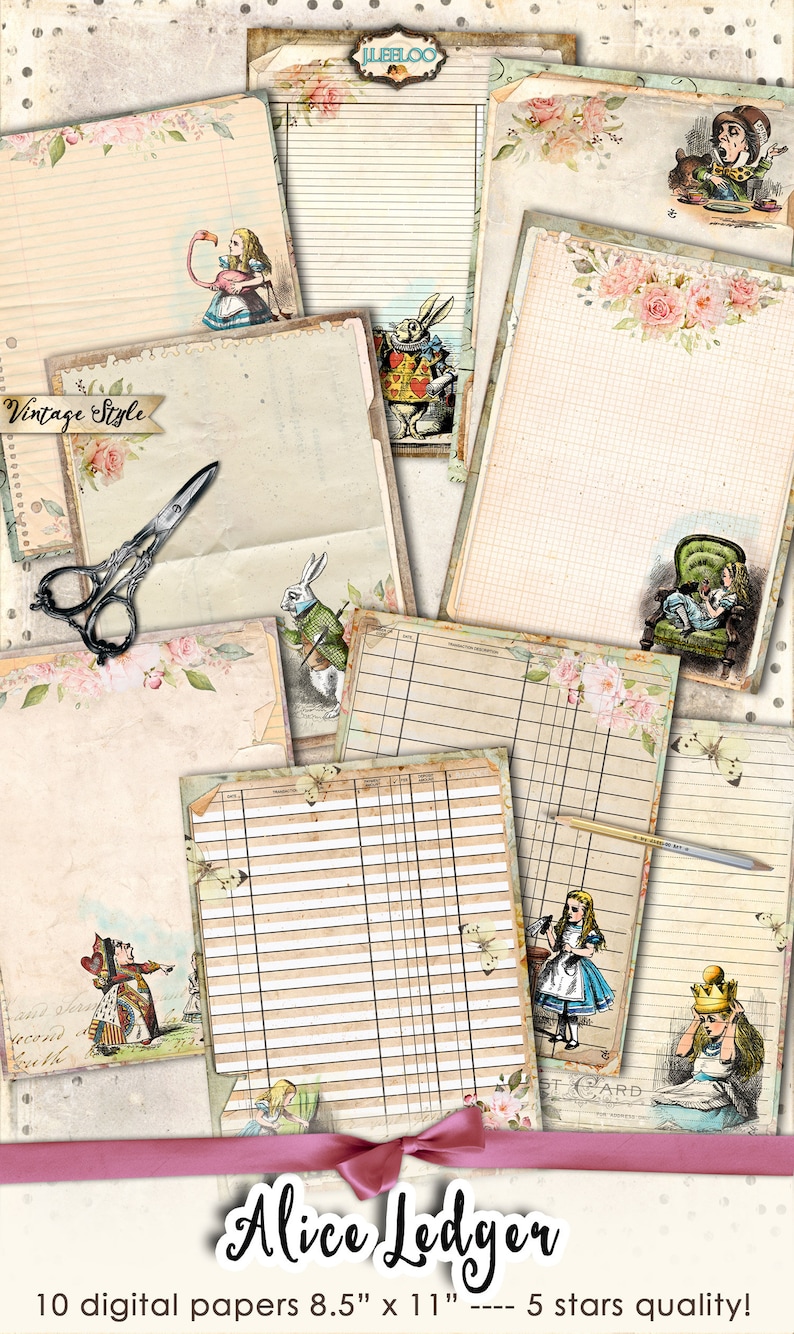 ALICE LEDGER in Wonderland Large Papers 8.5x11 Inch Printable Diary Mad ...