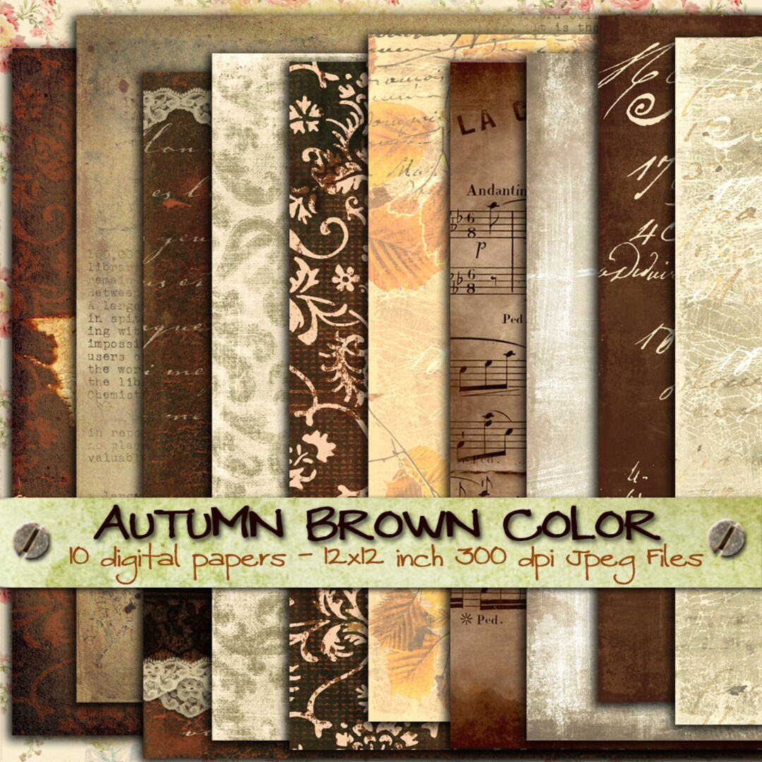 AUTUMN BROWN COLOR Large Digital Collage Sheet Invitation Background ...