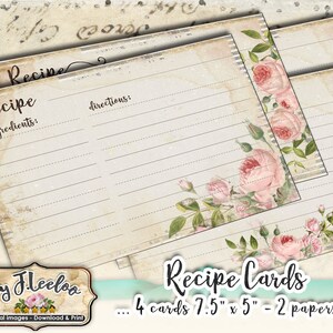 RECIPE CARDS Editable Printable Kitchen Organization Cookbook Vintage ...
