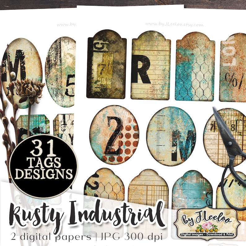 RUSTY INDUSTRIAL Tags Printable Steampunk Vintage Ephemera - Etsy