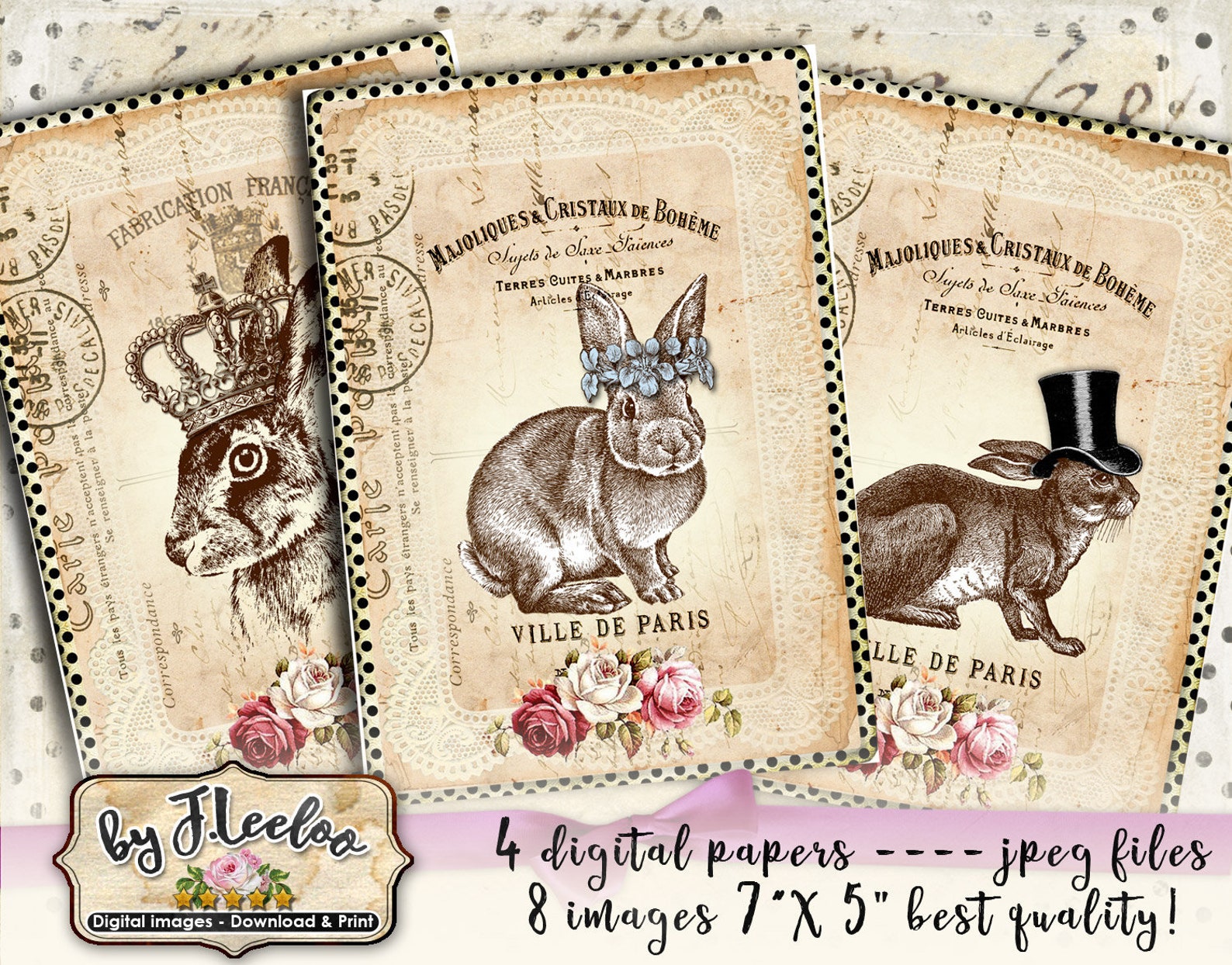 RABBIT POSTCARD Printable Easter Bunny 5x7 Inch Digital Sheet | Etsy