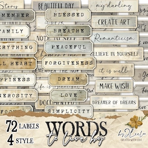 WORDS to LIVE BY Text Label Printable Word | Sentence Vintage Style ...
