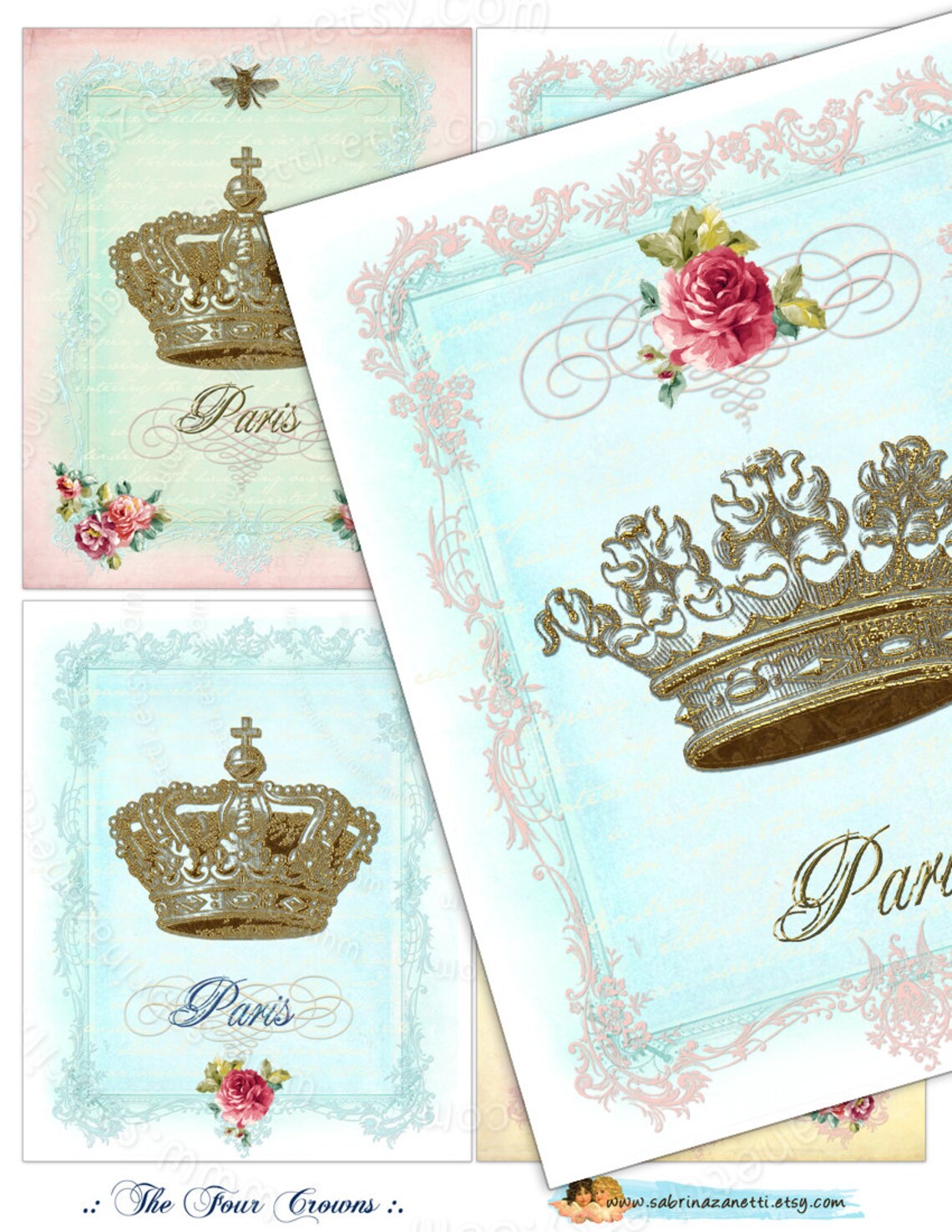 FOUR CROWN 4x5 Inch French Crown Print Postcard Size Digital | Etsy