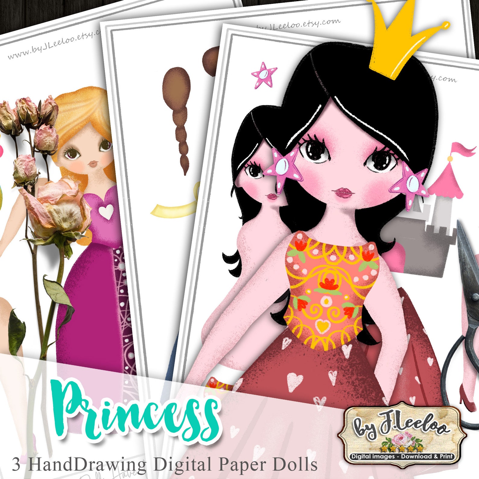 PRINCESS PAPER DOLL 3 Digital Papers Altered Art Journal Page | Etsy