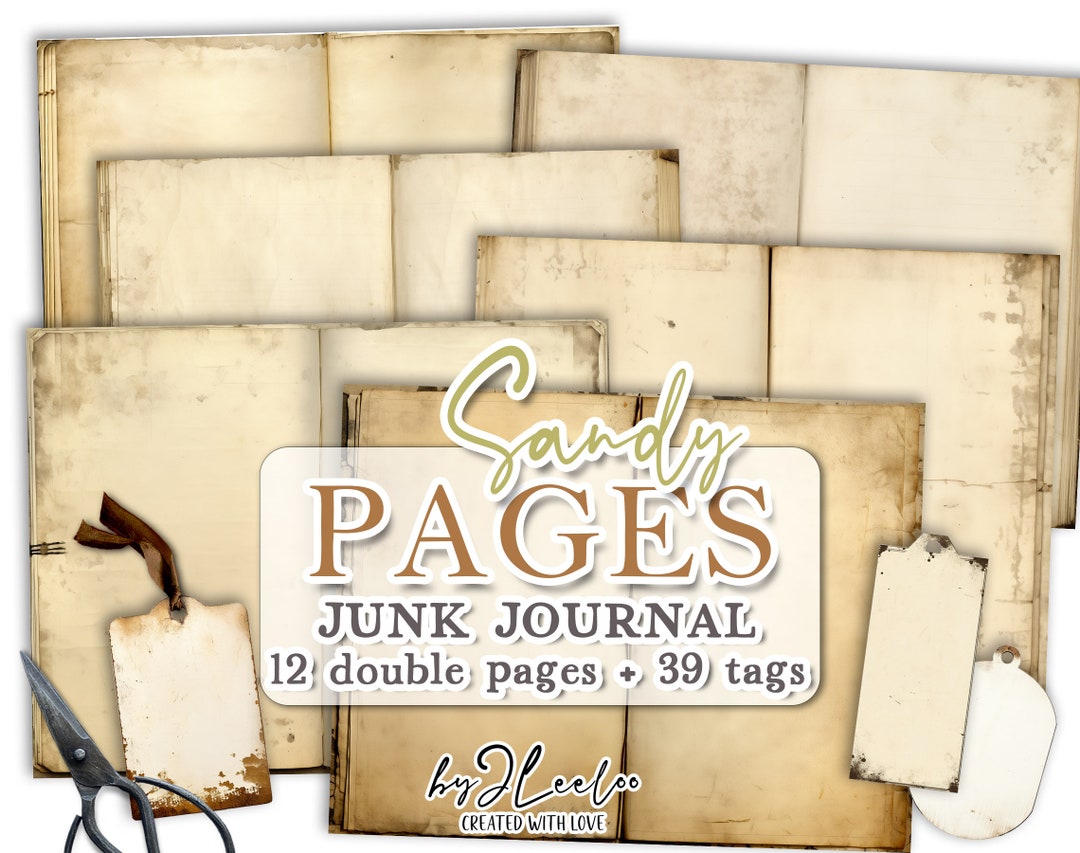 SANDY PAGES Junk Journal Printable | Blank Half Pages Tags Mixed Media ...