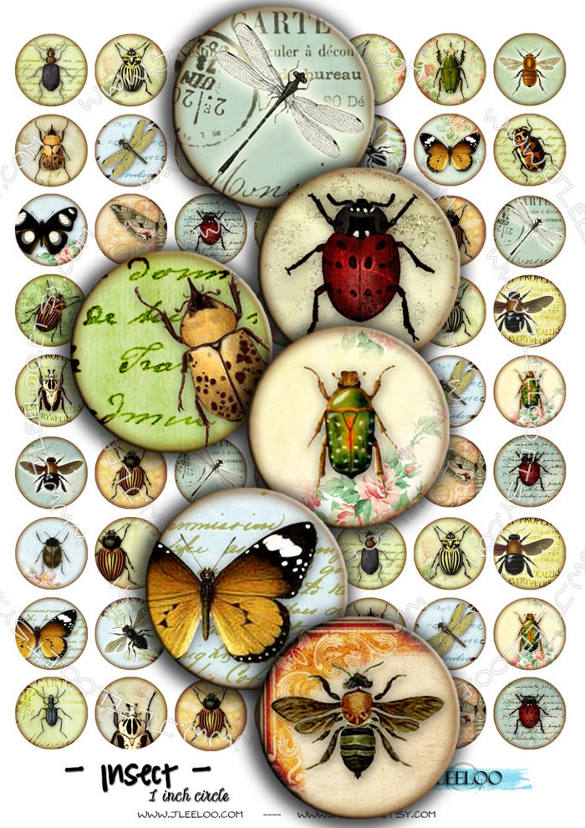 Digital Download INSECT 1 Inch Circle Butterfly Ladybug - Etsy