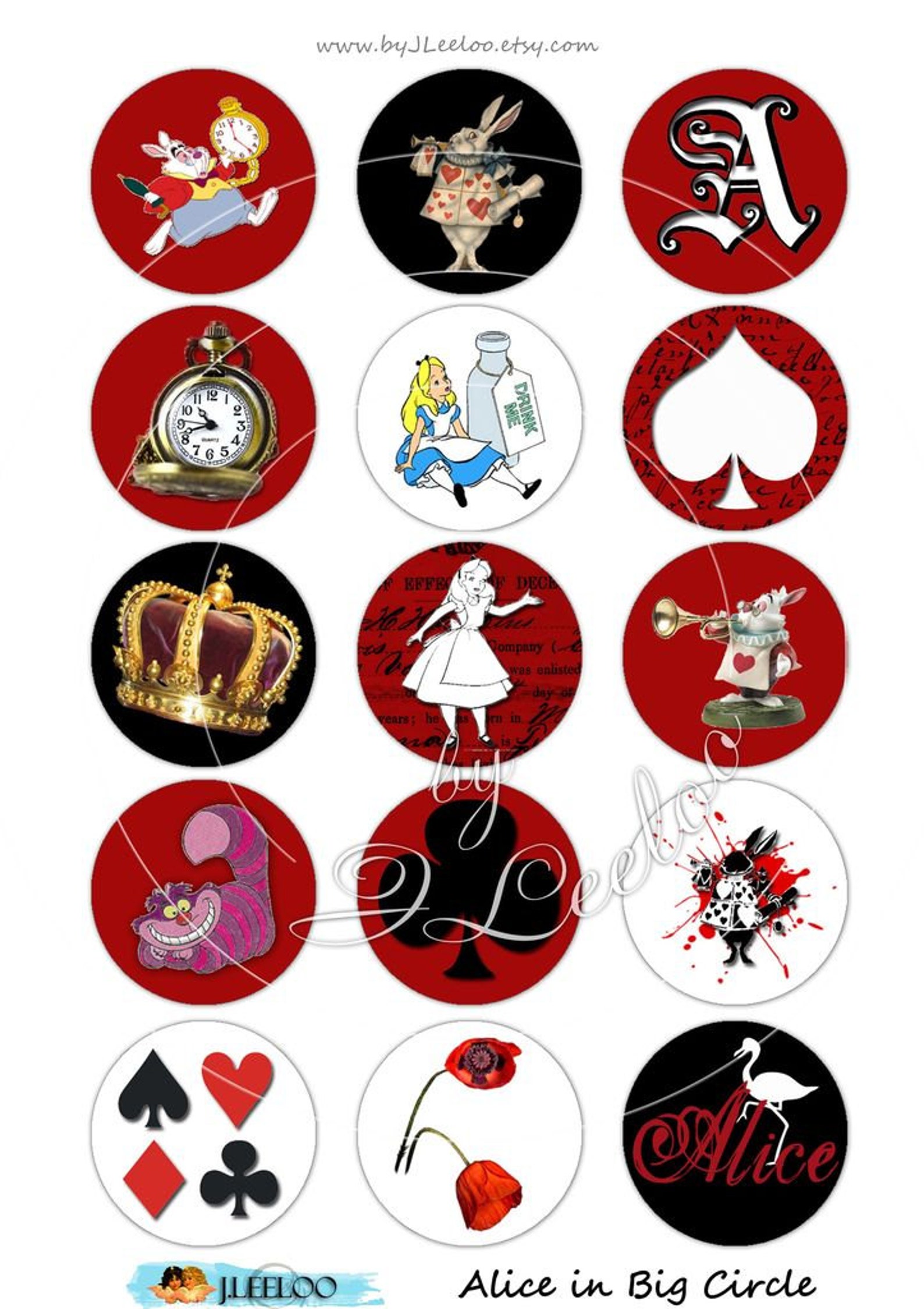 Digital Collage Sheet ALICE in BIG CIRCLE 2 Inch Size for - Etsy