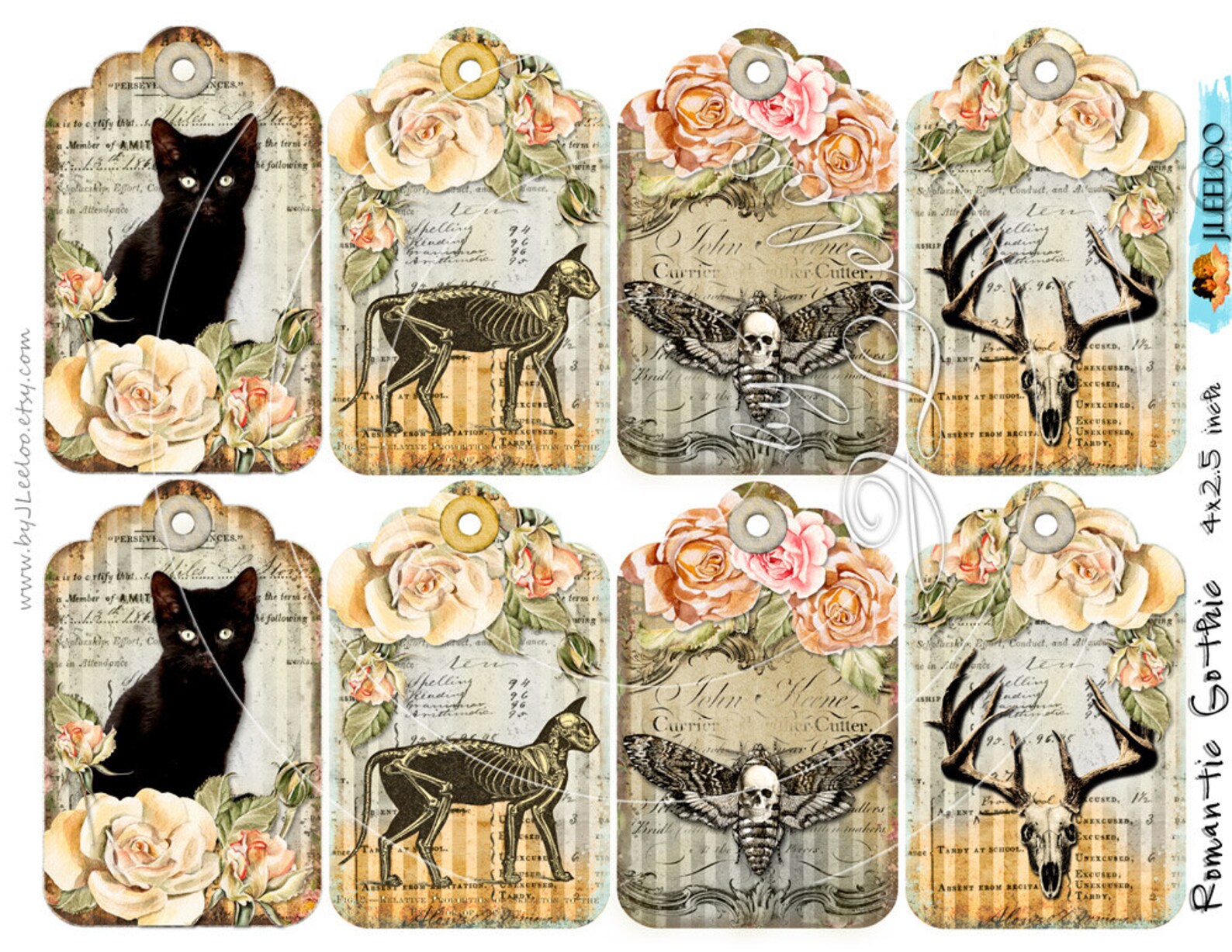 ROMANTIC GOTHIC Tag Gift Halloween Craft Art Instant Download Printable ...