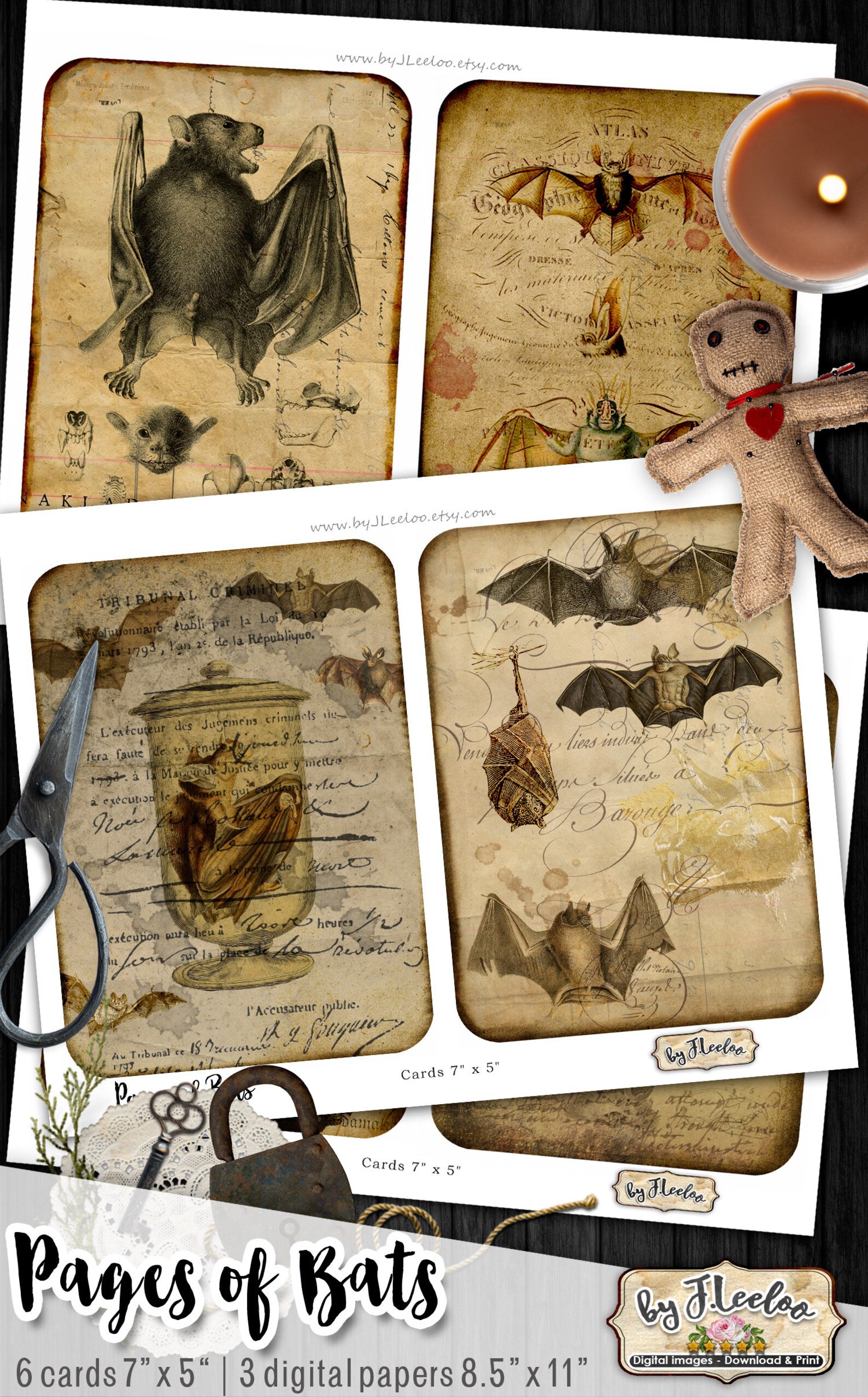 PAGES of BATS Cards 5x7 Inch Gothic Steampunk Junk Journal - Etsy