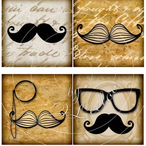 Digital Collage MUSTACHE 4x4 Inch Square Images for Coaster Jewelry ...