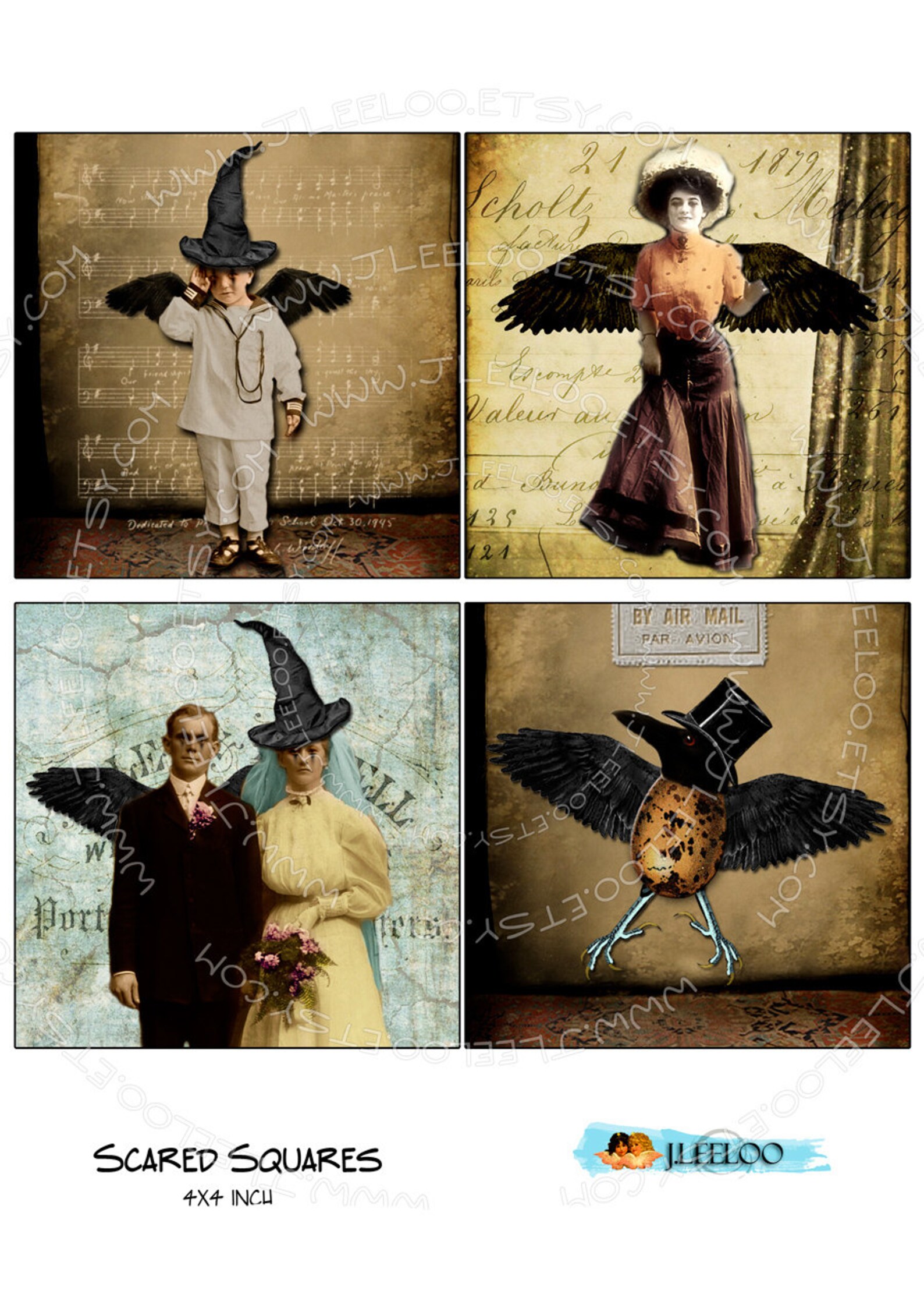 SCARED SQUARES 4x4 Inch Gothic Vampires Halloween Digital | Etsy