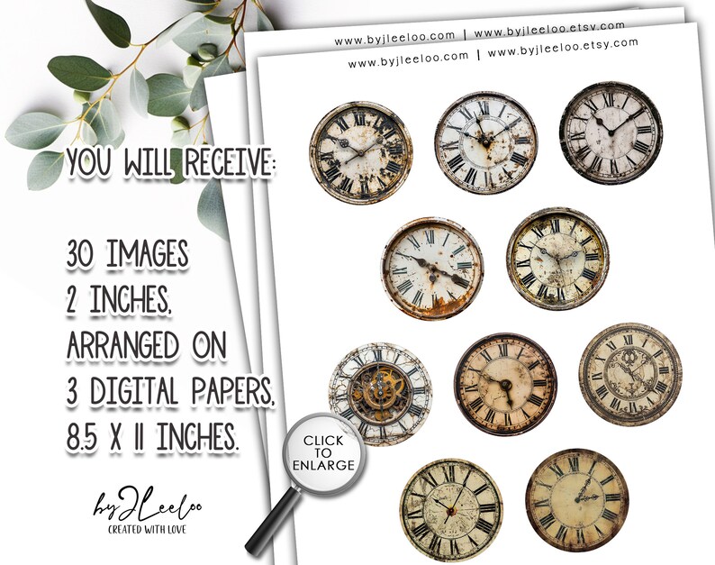 OLD CLOCK 2 Inch Printable | Vintage Supplies Round Pins, Mirror ...