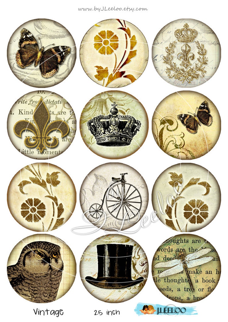Digital Printable Sheet VINTAGE Images 2.5 Inch Circle Sheets - Etsy