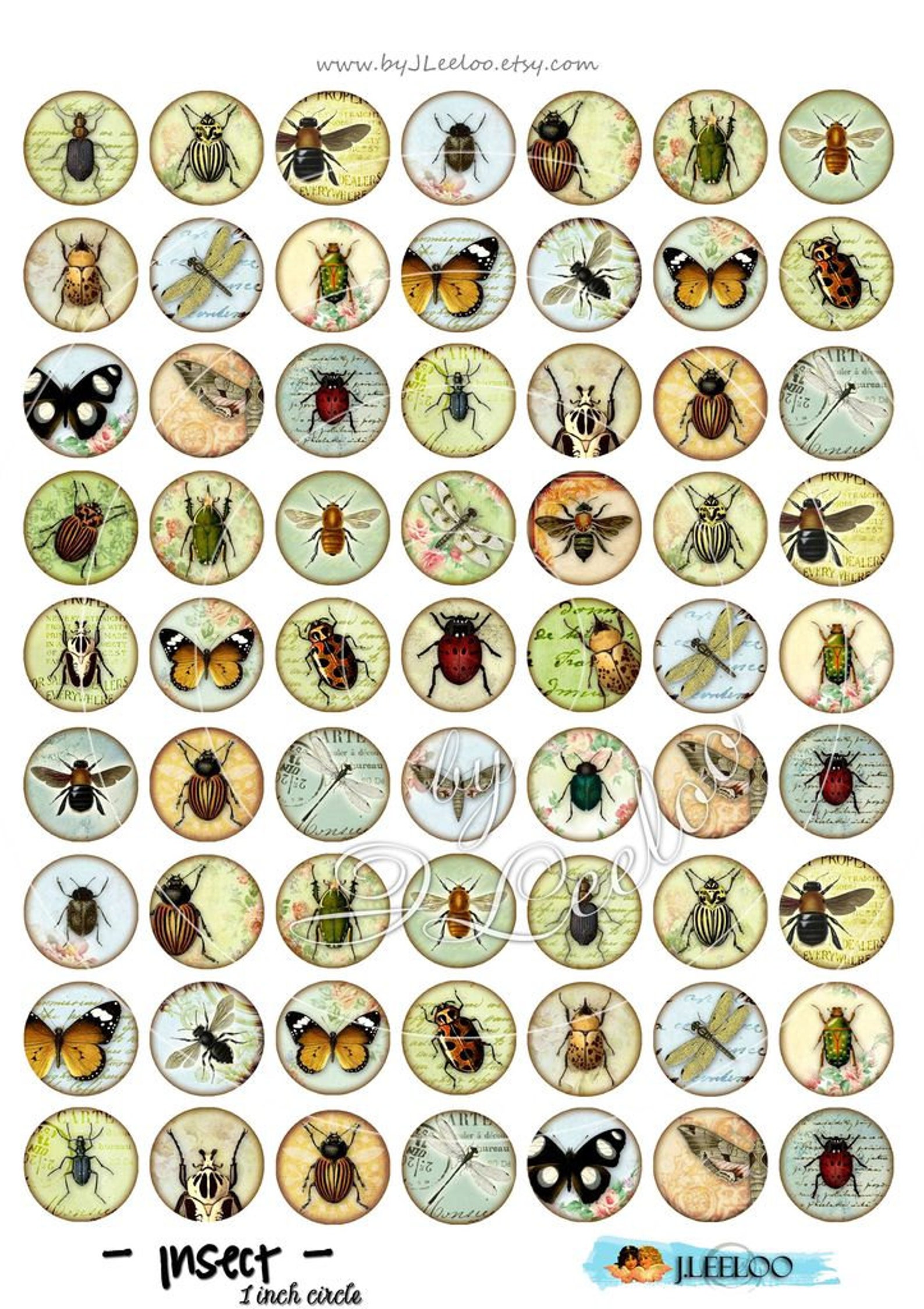 Digital Download INSECT 1 Inch Circle Butterfly Ladybug Coleoptera ...