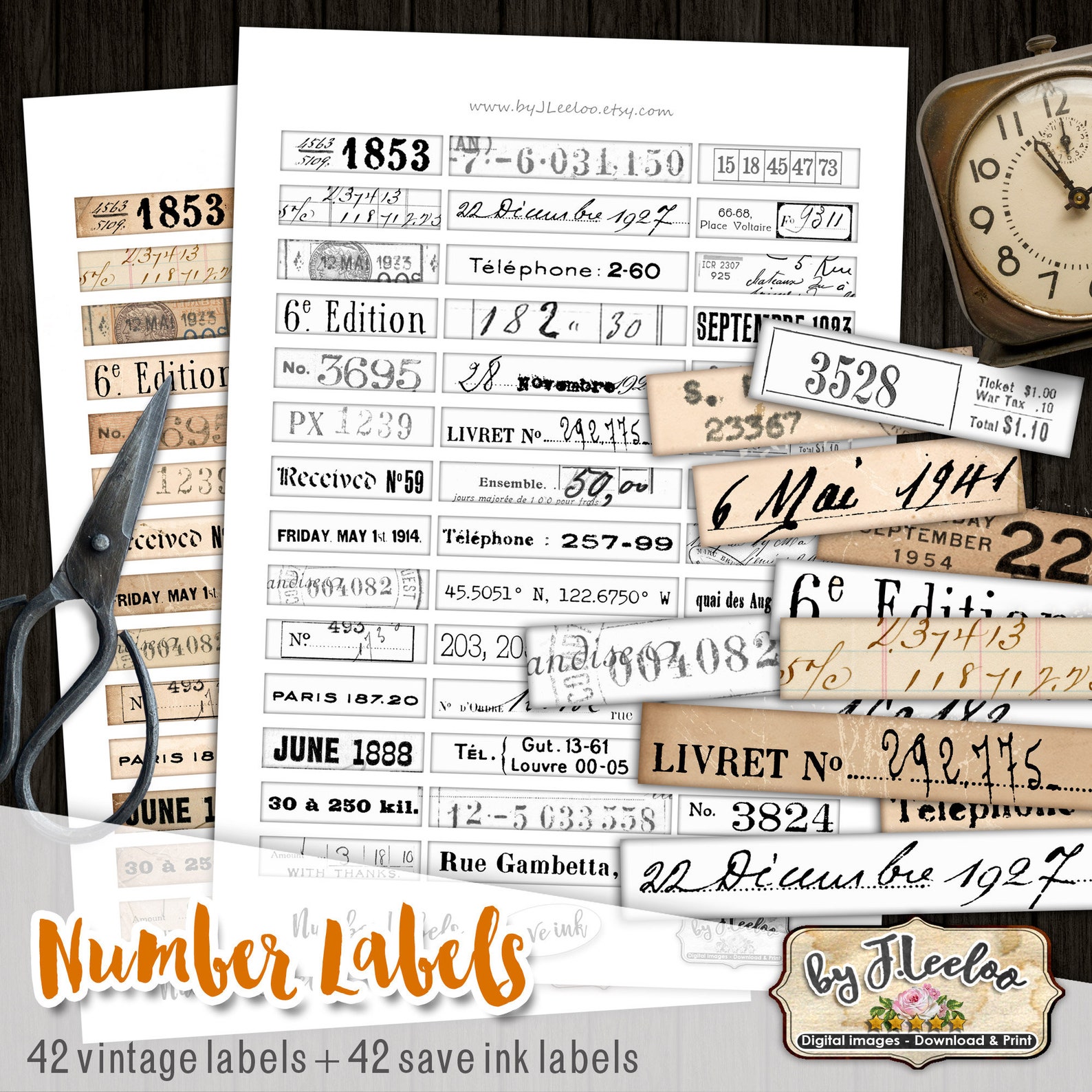 NUMBER LABELS Printable Vintage Ephemera Junk Journal Instant Download ...