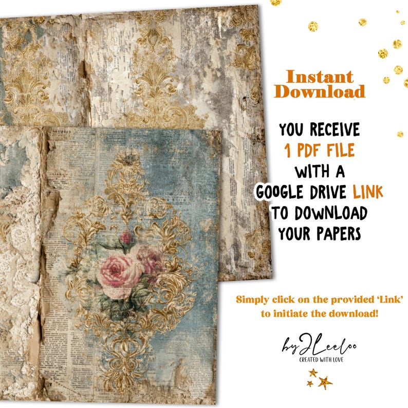 GOLDEN DECAY 30 Vintage Baroque Damask Papers Aged Collage Backgrounds ...