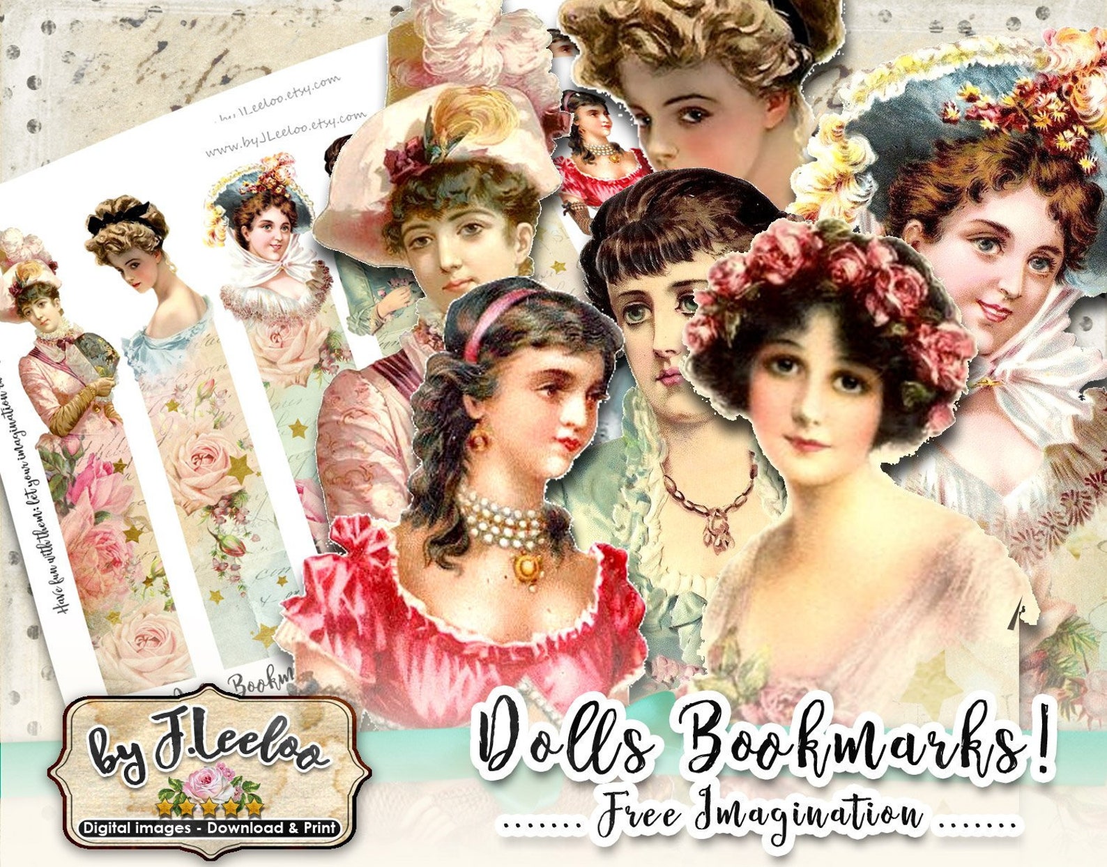 DOLLS BOOKMARKS Printable Paper Victorian Digital Collage - Etsy UK