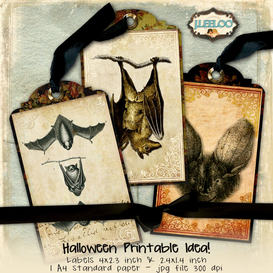 SPOOKY BAT Digital Collage Sheet Label Gift Tags Greeting Gothic ...