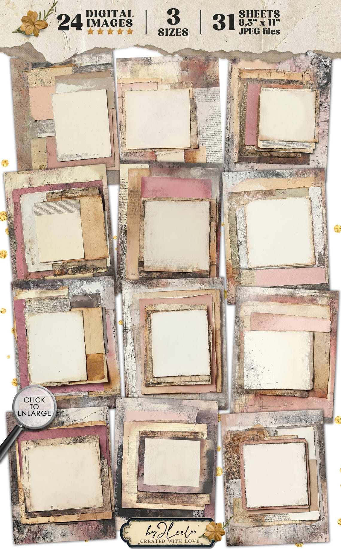 BLUSH RELICS 24 Background 3 Sizes | Junk Journal Collage Shanny Chic ...