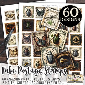 FAKE POSTAGE STAMPS Entomology Supplies Png Printable Vintage Ephemera ...