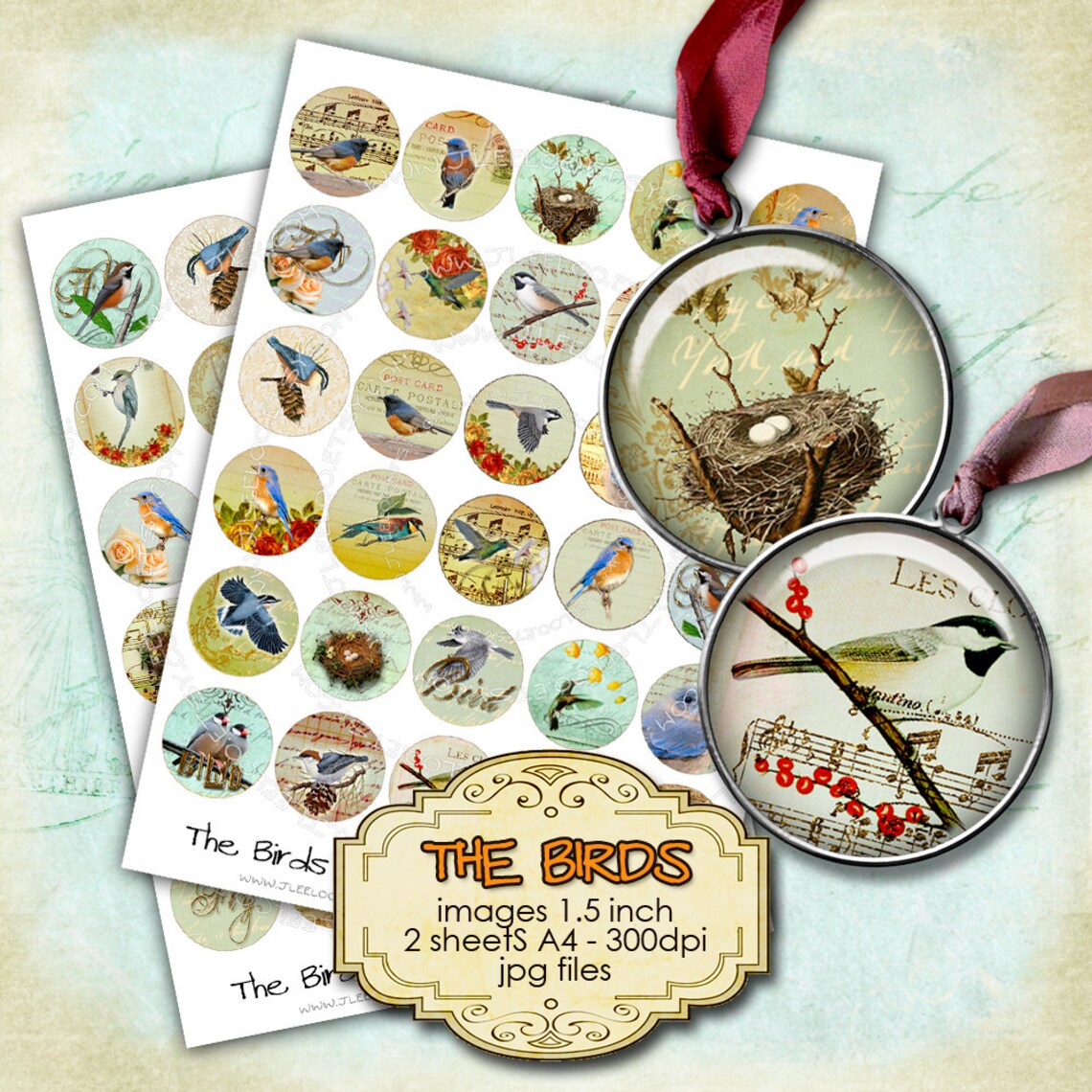 Digital Printable THE BIRDS 1.5 Inch Circle Sheets Nest Eggs | Etsy