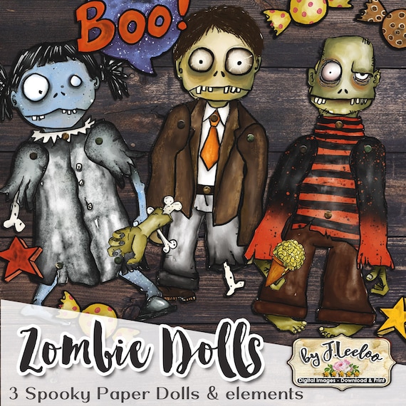 ZOMBIE DOLLS Halloween Hand Drawn Paper Doll Scary Digital - Etsy