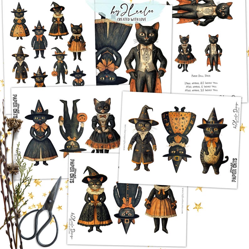 Orange PAPER DOLLS | Halloween Cat Paper Doll Printable, Vintage ...
