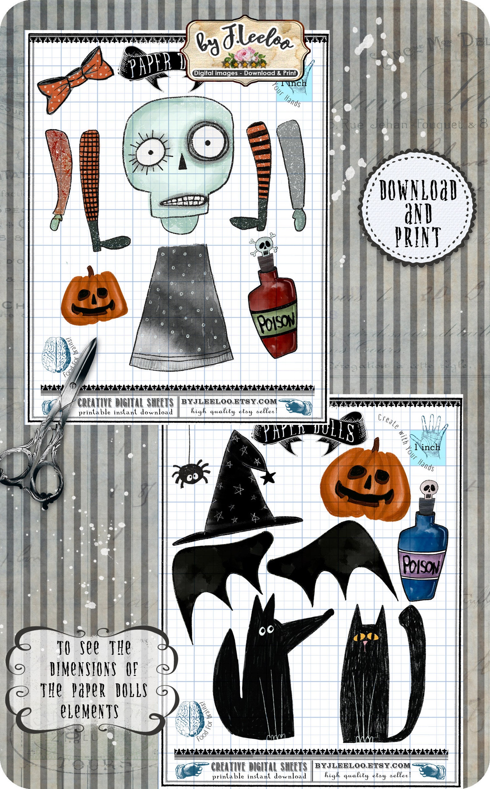 PAPER DOLL HALLOWEEN Hand Drawn Scary Digital Altered Art Digital ...