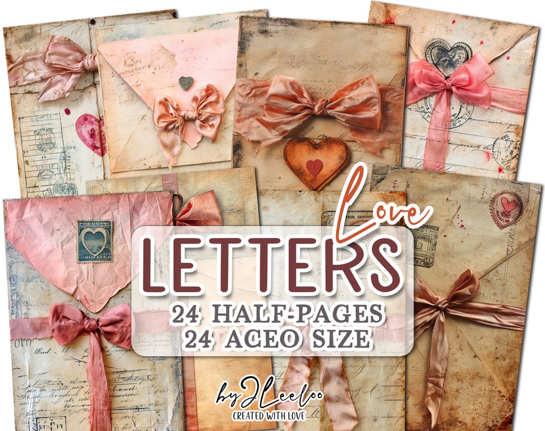 LOVE LETTERS Half Pages Printable | Junk Journal Valentine Tag Mixed ...