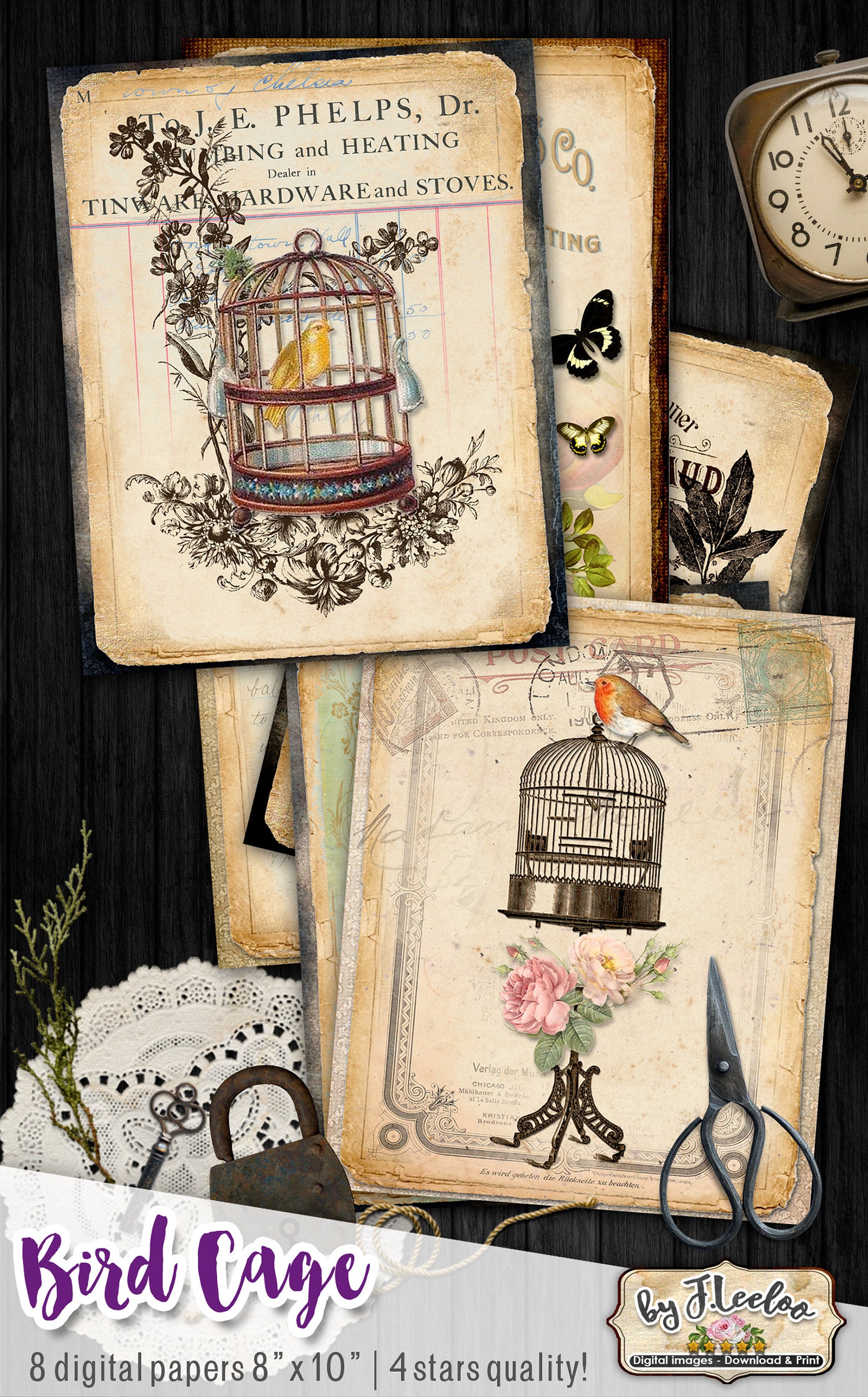 BIRD CAGE Digital Papers 8x10 Inch Large Victorian Vintage - Etsy