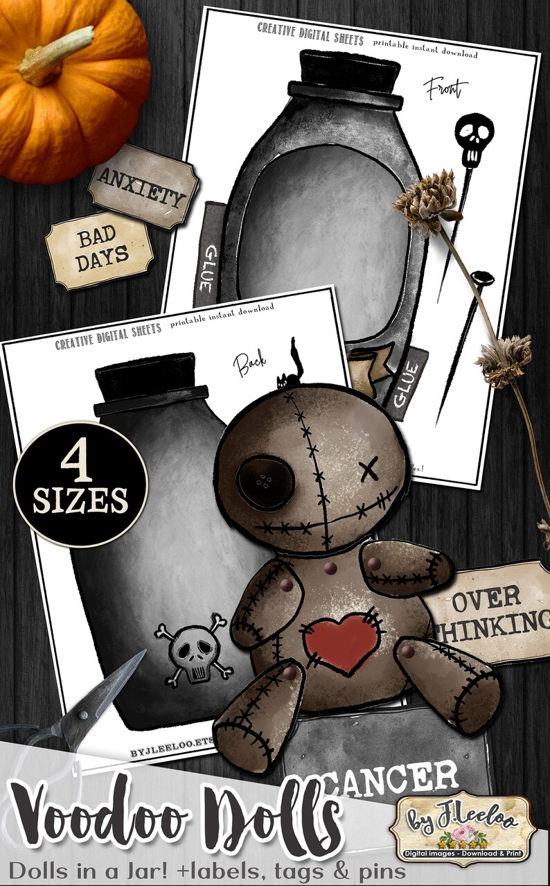 VOODOO PAPER DOLL Halloween Hand Drawn | Scary Digital Altered Art ...
