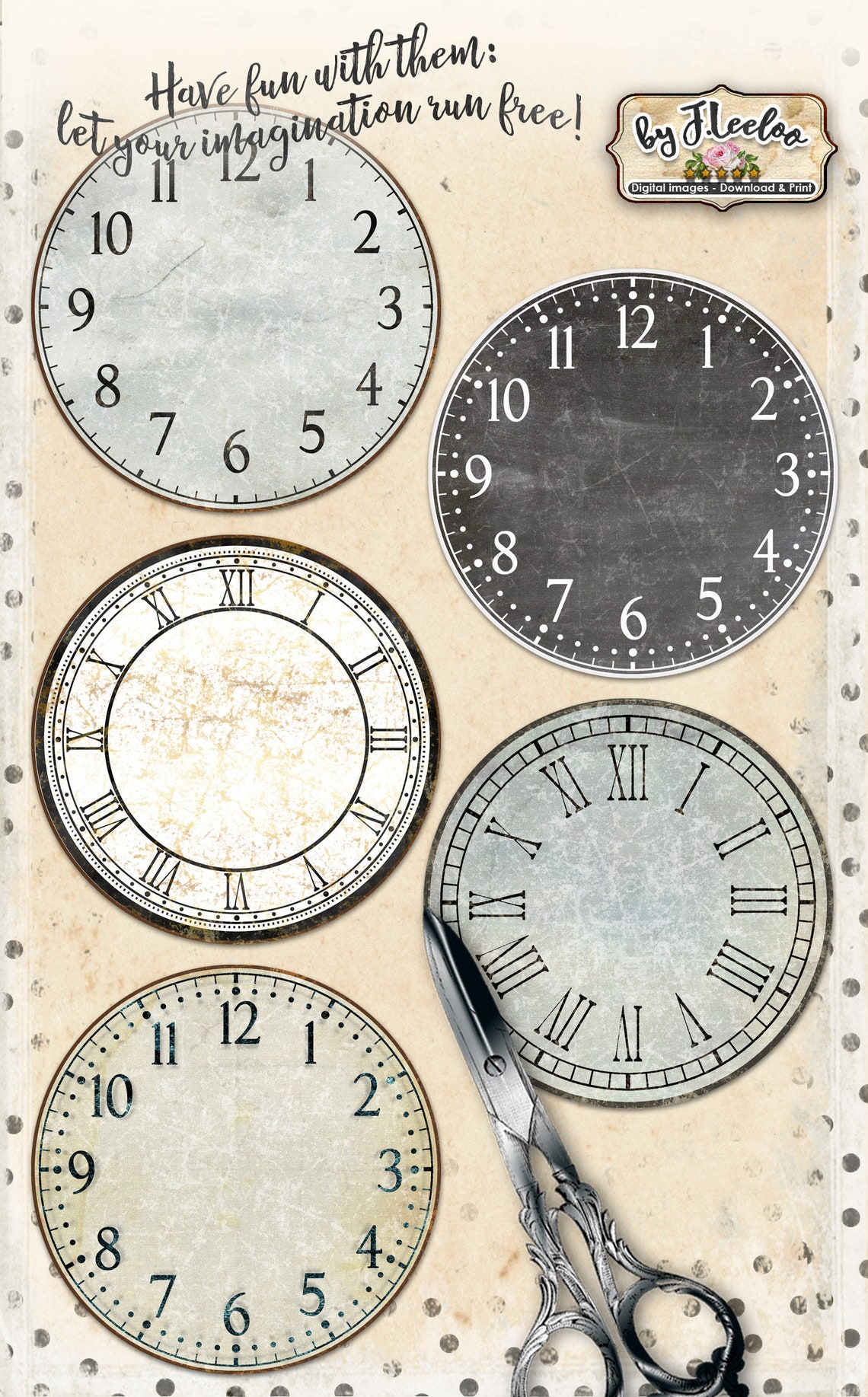 FACE CLOCK 8 Inch Circle Printable Vintage Jpeg Clipart - Etsy