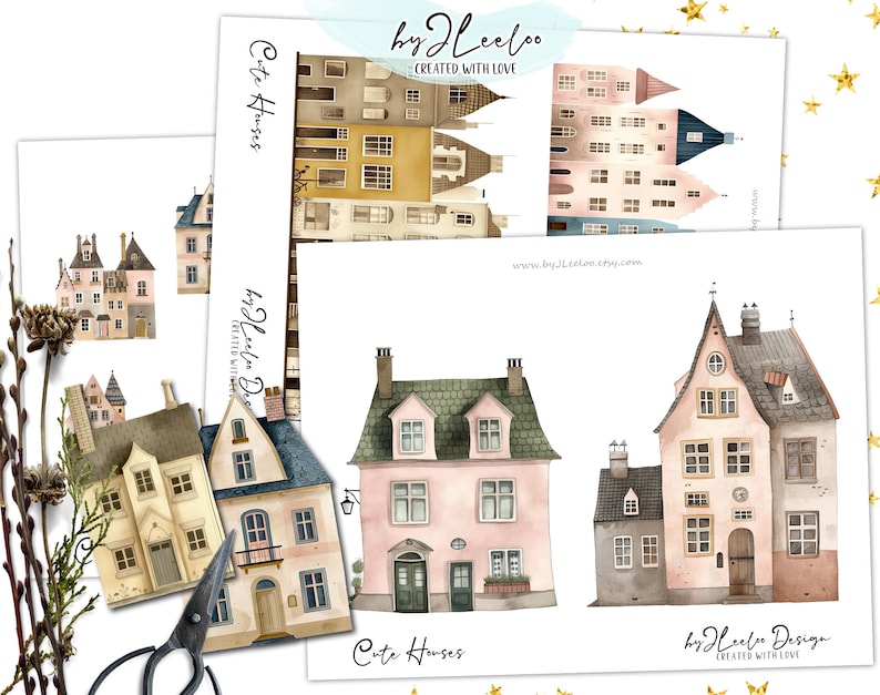 CUTE HOUSES PNG Clipart Paper Craft Supplies | Digital Junk Journal ...