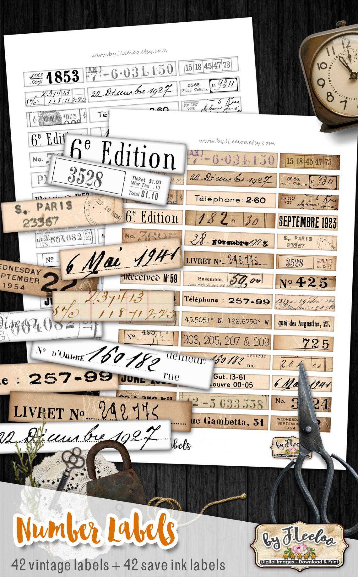 NUMBER LABELS Printable Vintage Ephemera Junk Journal Instant | Etsy