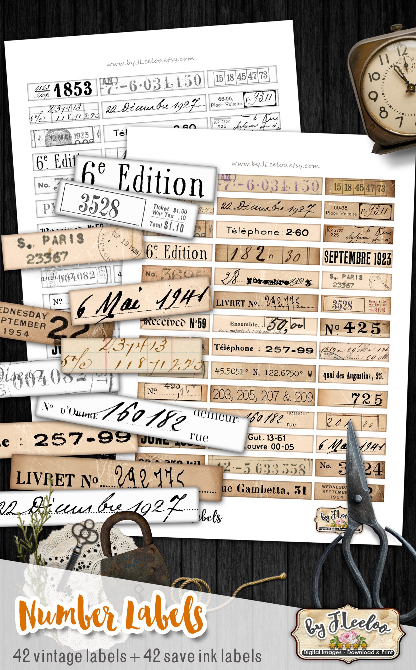 NUMBER LABELS Printable Vintage Ephemera Junk Journal Instant | Etsy