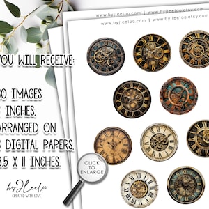 STEAMPUNK CLOCK 2 Inch Printable | Vintage Supplies Round Pendant ...